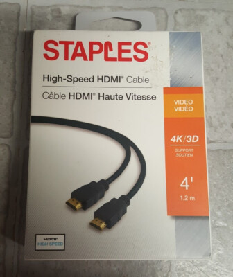 Staples High-Speed HDMI Cable Video 4' Supports 3D Video 4k Ultra HD ...
