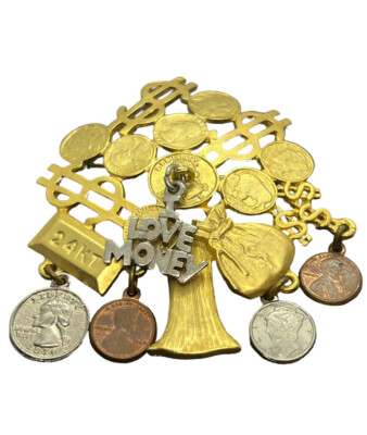 Vintage Money Grows on Trees Brooch Pin Dangling Coin Charms I Love ...