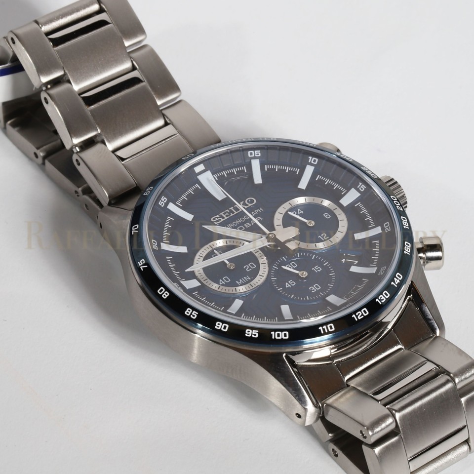 SEIKO Men's Watch Chronograph Blue Dial Stainless Silver Steel Bracelet ...