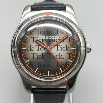 Joe Boxer Watch Men 40mm Silver Tone Tick Tock Leather Band Tags New ...