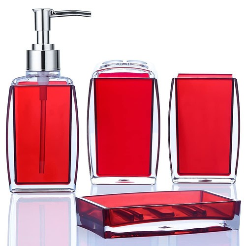 Red Bathroom Accessories Set 4pieces Acrylic Bathroom Accessory Set ...