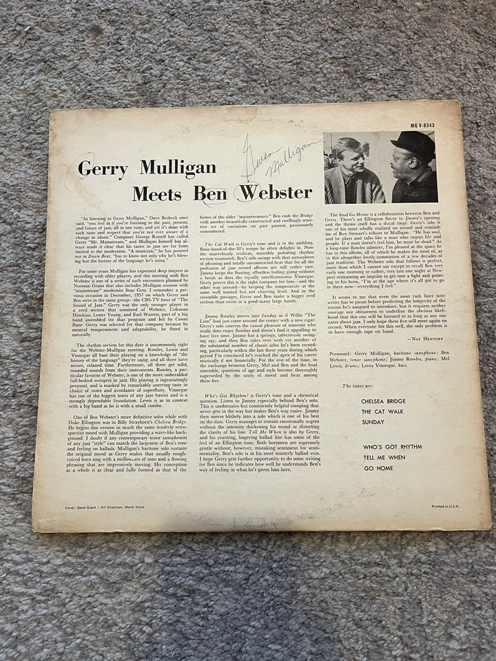 Gerry Mulligan; meets Ben Webster; Verve; OG, First; DG; Cool Jazz | eBay