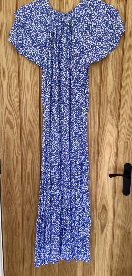 Cerulean Blue Diamond Ditsy Blue Midi Dress Size L Boho Holiday | eBay UK