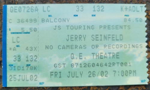 Jerry Seinfeld Ticket Stub Vancouver Queen Elizabeth Theatre July 26 ...