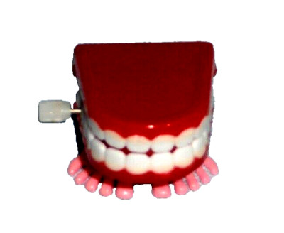 VINTAGE RED COLLECTIBLE WIND UP WORKING WALKING SNAPING CHATTER TEETH ...