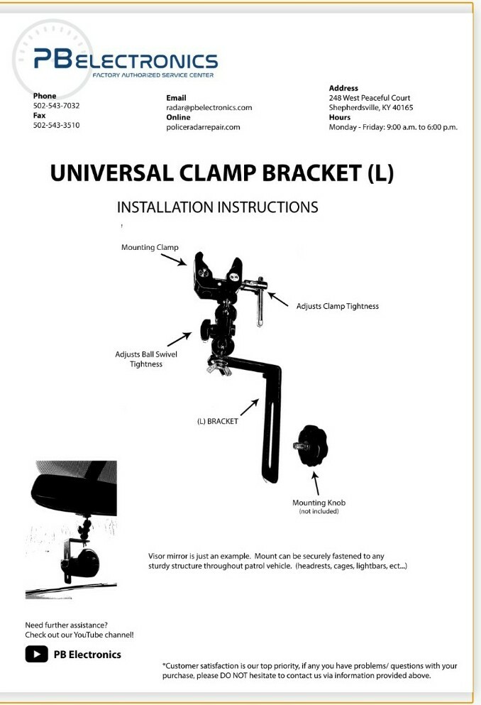 MPH, KUSTOM, DECATUR Clamp-on POLICE RADAR ANTENNA BRACKET Mounts ...