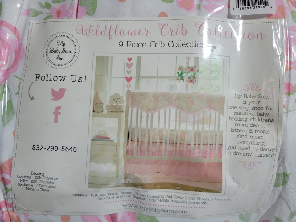 My Baby Sam, Inc Wildflower Pink Roses Baby Girl Crib Collection 9 ...