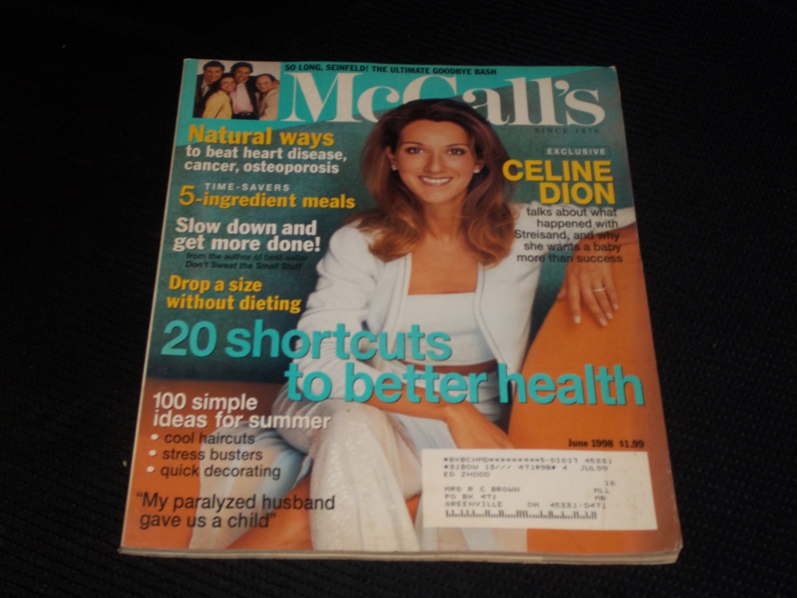 1998 JUNE MCCALL'S MAGAZINE - CELINE DION FRONT COVER - E 486 | eBay