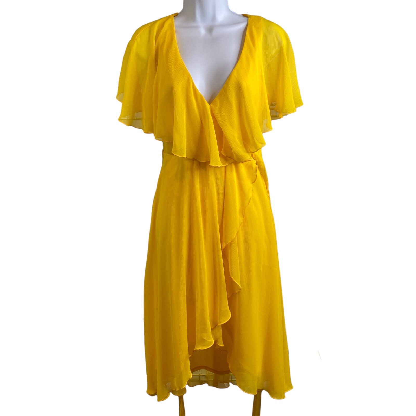 Asos Midi Dress Bright Yellow Sz 4 Ruffles Girly Coquette Wedding ...