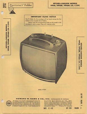 1962 SETCHELL CARLSON 19P68 TELEVISION SERVICE MANUAL PHOTOFACT 19P68R ...