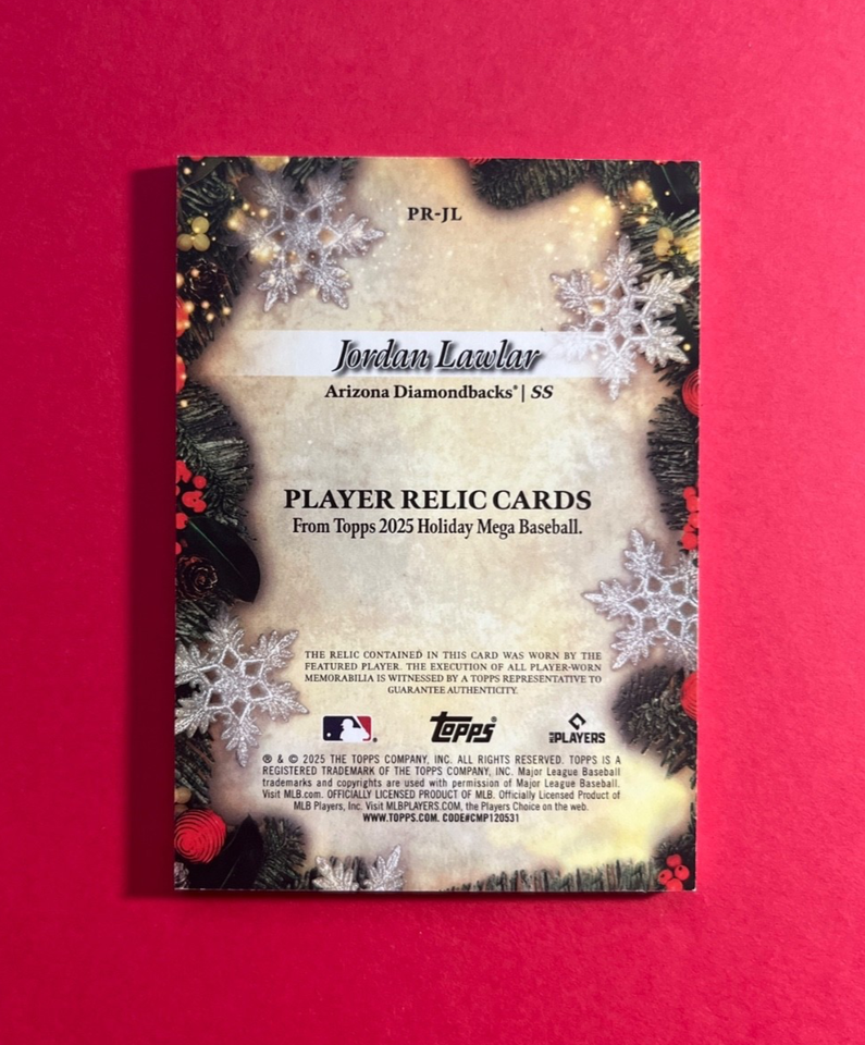 2025 TOPPS HOLIDAY JORDAN LAWLAR PLAYER WORN RELIC PR-JL TRI COLOR ...