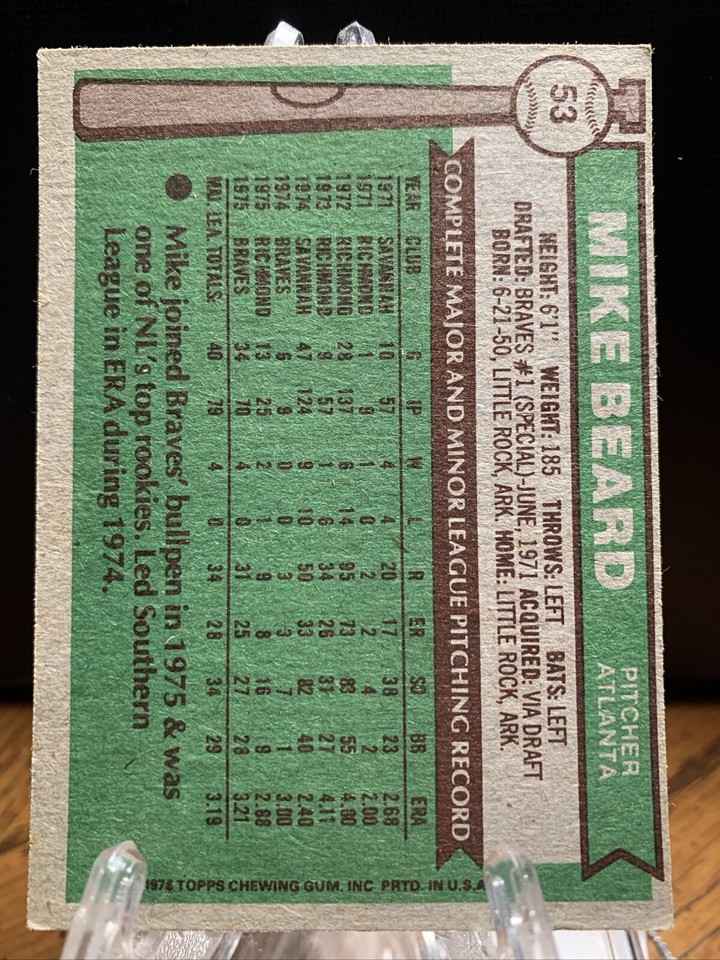 1976 Topps Mike Beard Rookie #53 Atlanta Braves | eBay