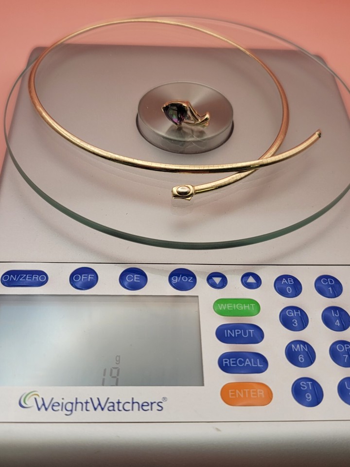 16" 14k Omega Snake Choker Necklace Trillion Mystic Topaz Diamond ...