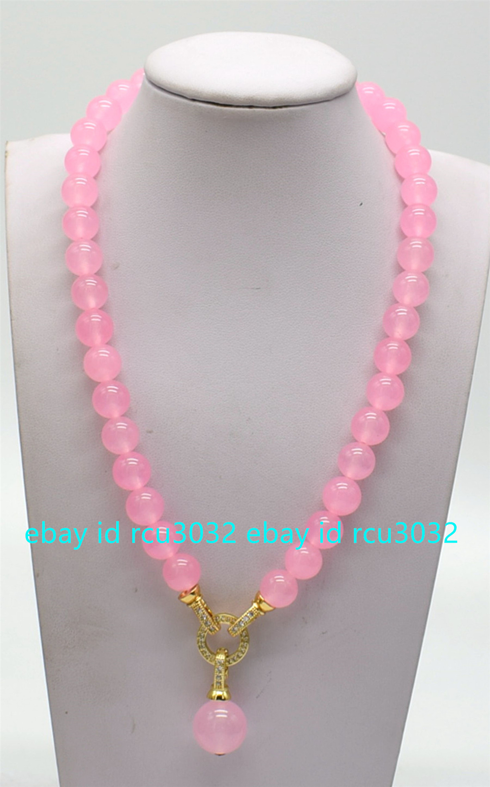 Genuine Natural 10mm Pink Quartz Round Beads Gemstone Pendant Necklace ...