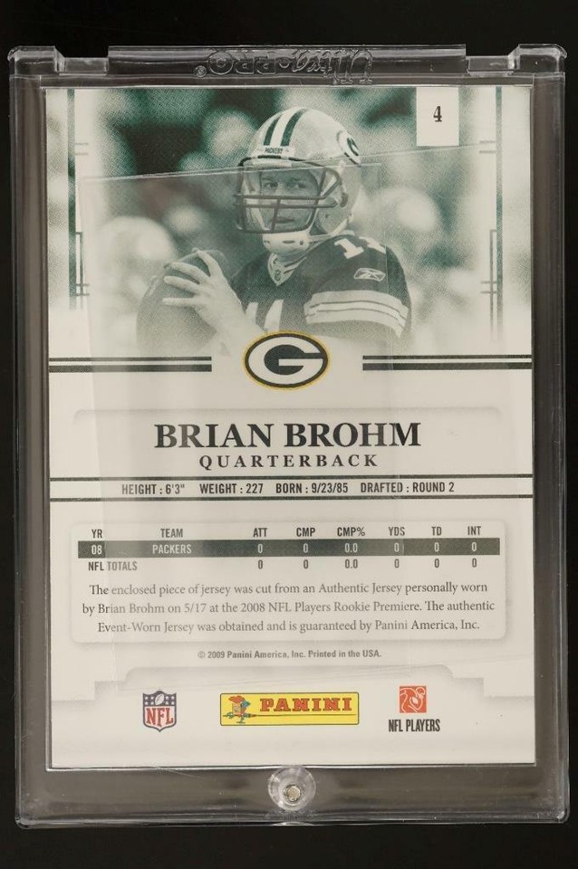 2009 Playoff Prestige Football Card Rookie Review BRIAN BROHM Patch ...