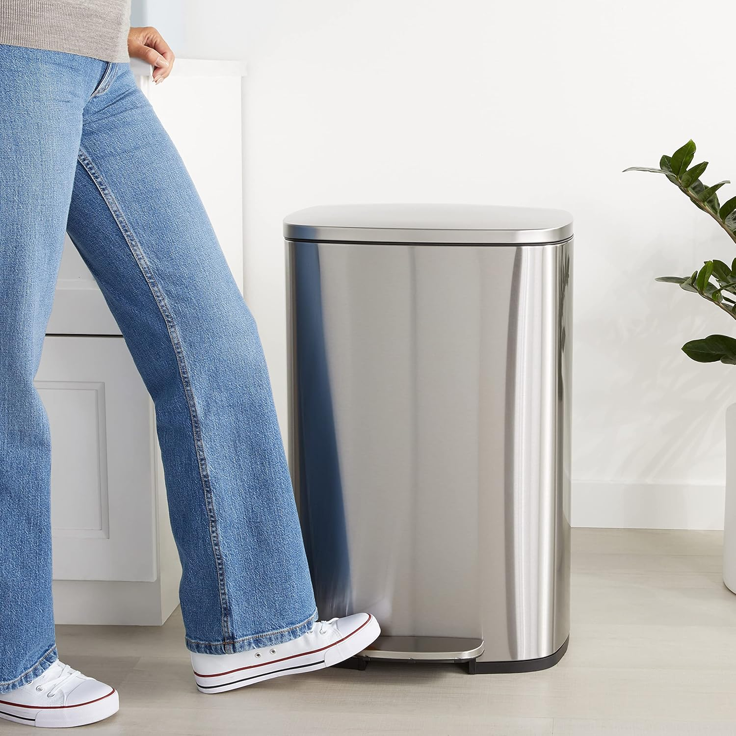 Smudge Resistant Rectangular Trash Can with Soft-Close Foot Pedal ...