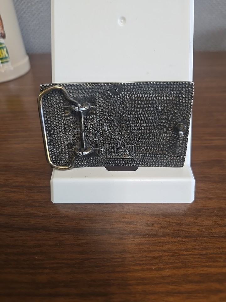 Vintage Nickel Plated Metal Western Cowboy Belt Buckle Rectangular USA ...