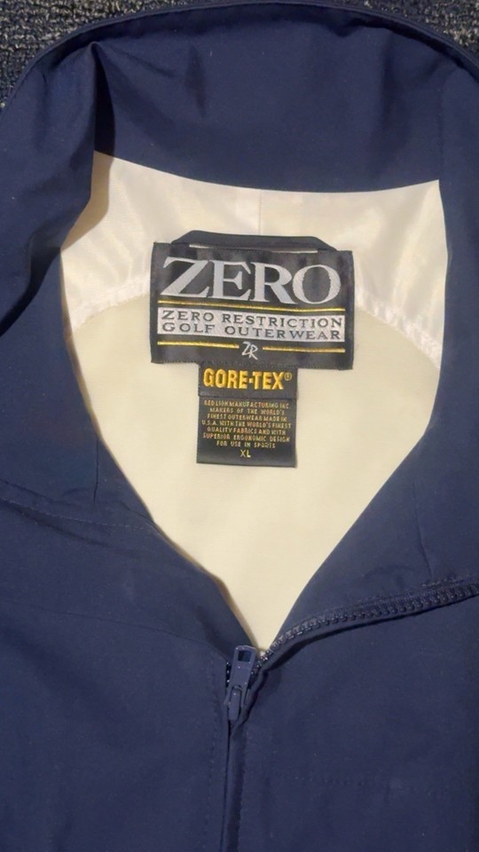 VTG Zero Restriction Rain Jacket Mens XL Blue Gore-Tex Golf Logo USA Made EUC | eBay