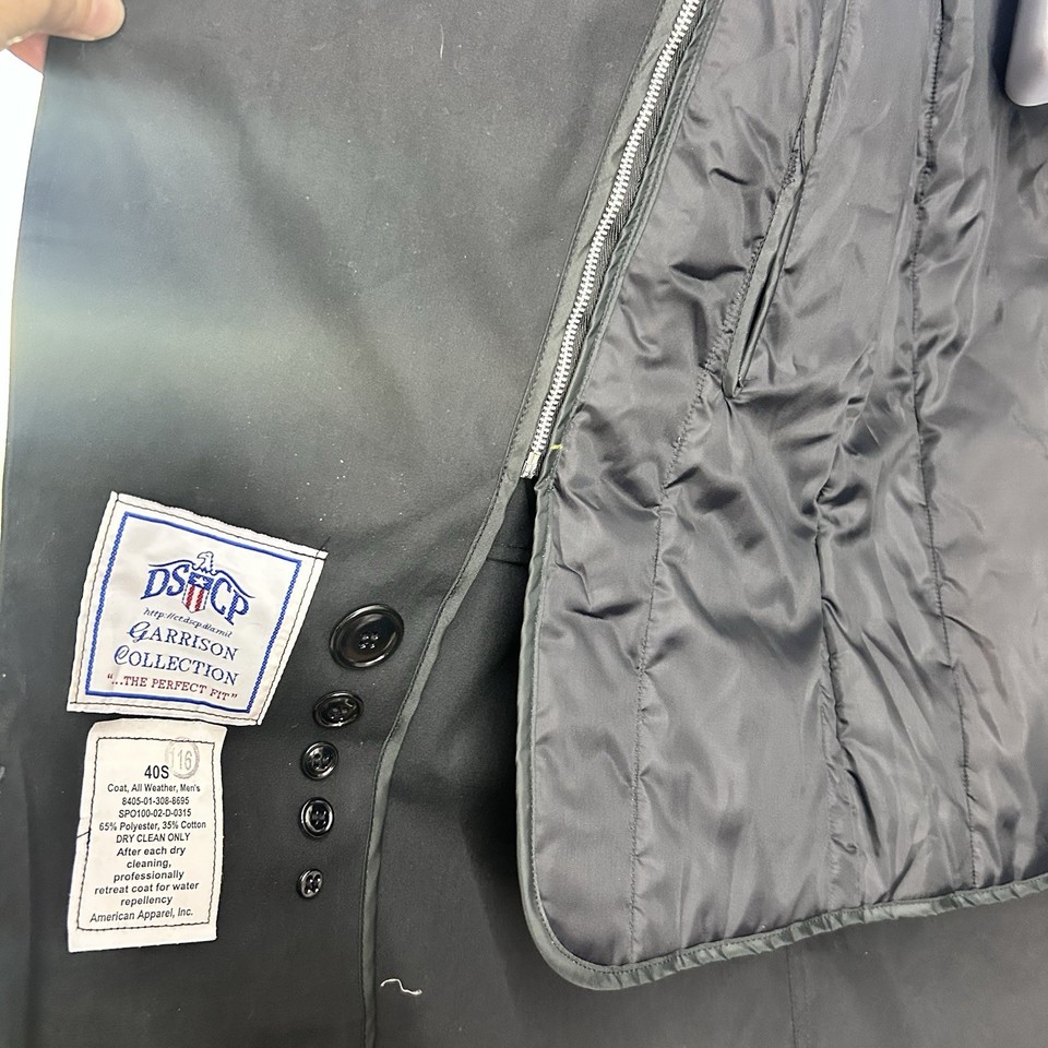 DSPC Garrison Collection Black All Weather Army Trench Coat Size 40S ...