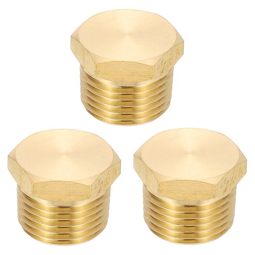 1/2" NPT Male Brass Pipe Plug Fitting, 3Pcs Outer Hex Thread Socket ...