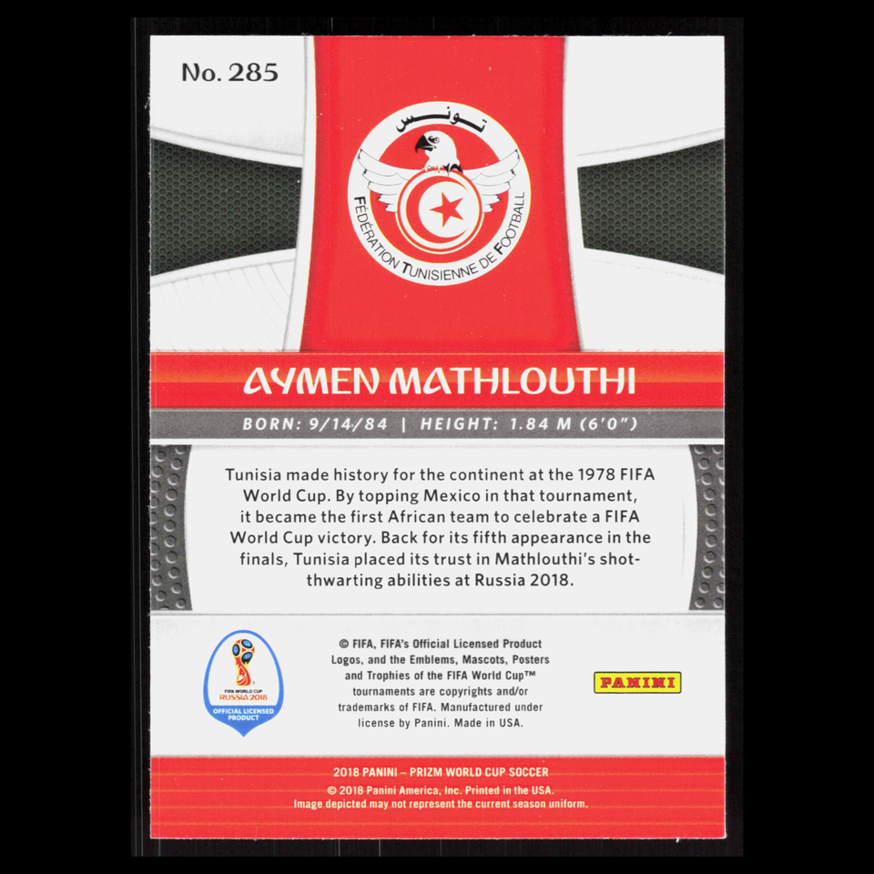 Aymen Mathlouthi #285 2018 Panini Prizm FIFA World Cup Tunisia Soccer Card | eBay