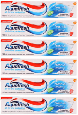 6 AQUAFRESH FRESH & MINTY All in One Protection Family Toothpaste 100ml ...
