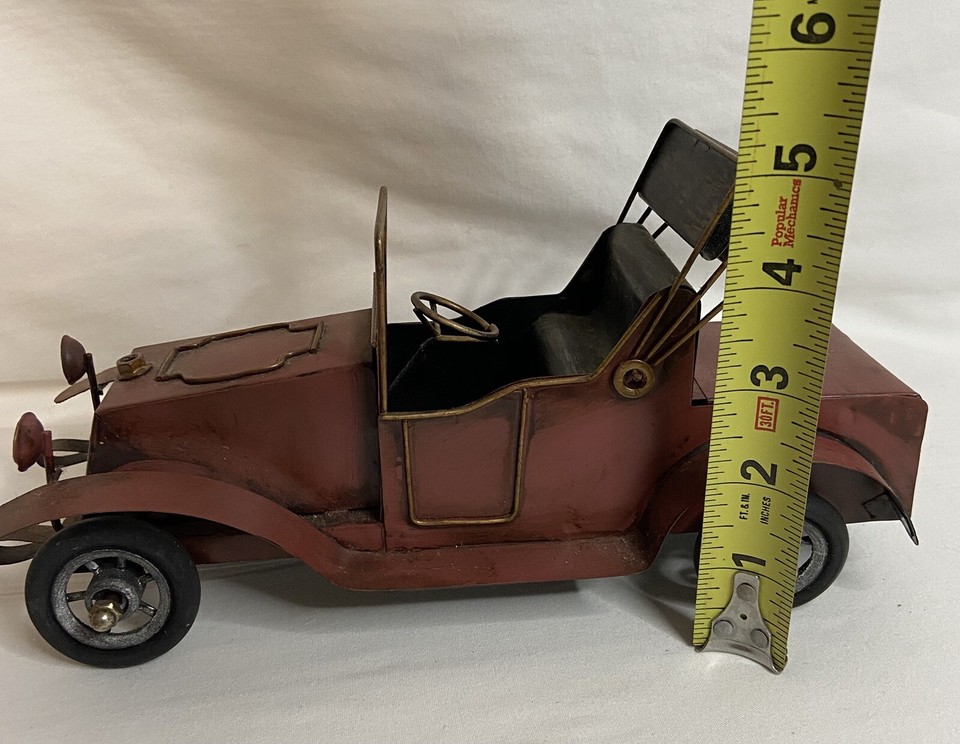 Vintage Metal Tin Car (Model T?) 10” Burgundy Color, Wheels Roll | eBay