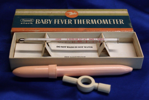 VINTAGE RARE Rexall Stork Glass Baby Thermometer with Box & Holder | eBay