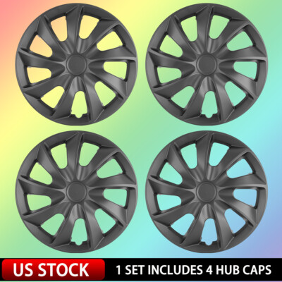 14" Black Matte Wheel Covers Snap On Full Hub Caps fit R14 Tire & Steel ...
