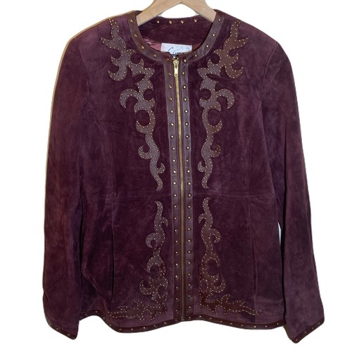 Y2K Linea By Louis DellOlio Suede Leather Jacket Burgundy Sz XS Vintage ...