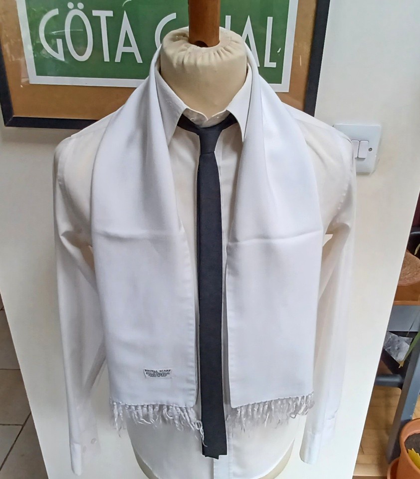 MENS TOOTAL VINTAGE 1940S WHITE TASSLED SCARF OPERA/THEATRE/60S ROCKER ...