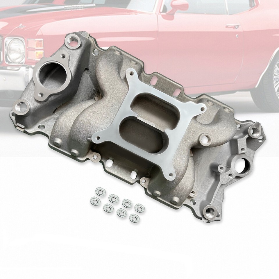 Satin Air Gap Dual Plane Intake Manifold Fits Chevy SBC 265 350 400 ...