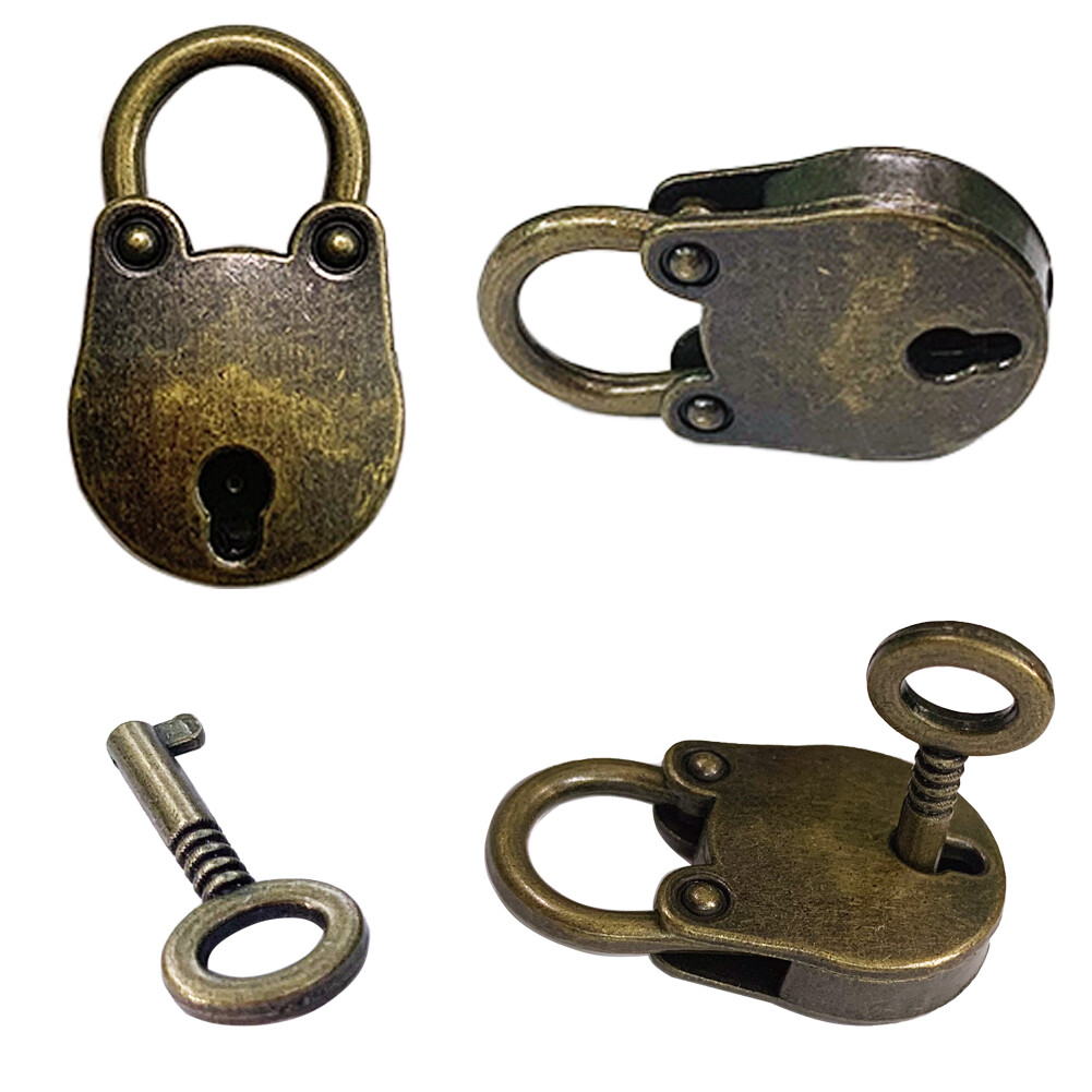 3 Set of Antique Padlock Lock and Key Old Vintage Style Metal With ...