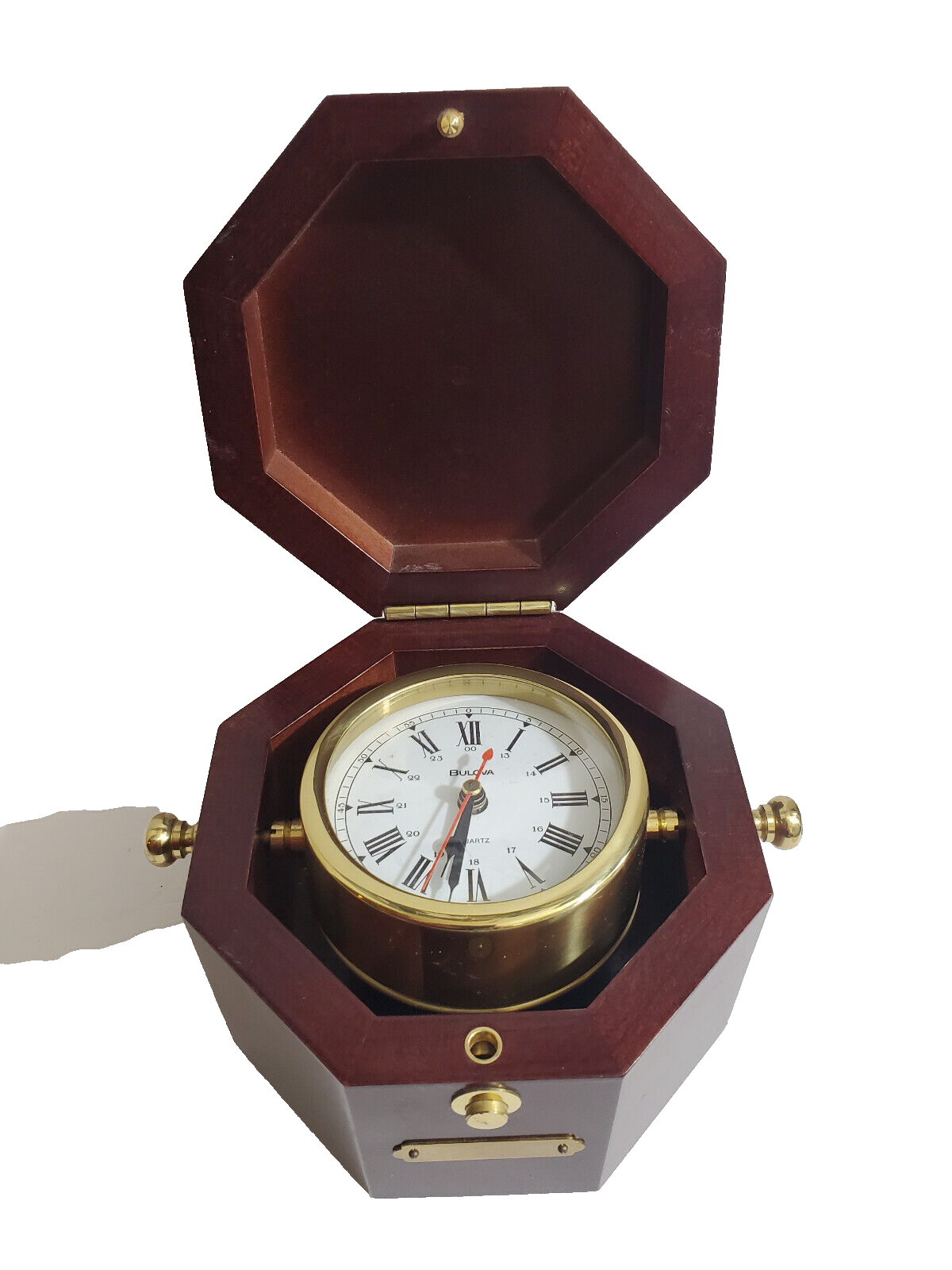 VTG Bulova Quartz Maritime Nautical Gimballed Lidded Wood Box Ship ...
