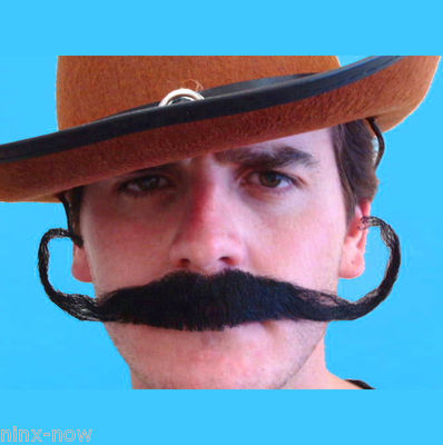 Outlaw Gunslinger Handlebar Moustache Black Human Hair Quality Natural ...