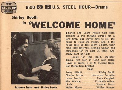 1958 TV AD'S~SHIRLEY BOOTH & SUZANNE STORRS~'WELCOME HOME' US STEEL ...