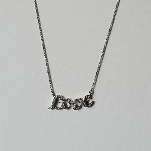 Sterling Silver Diamond Necklace with Cursive Diamond Letters 'Love ...