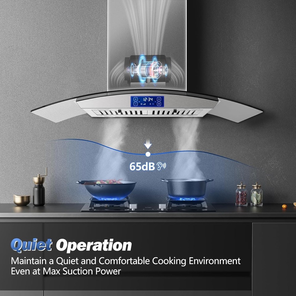 700CFM Island Range Hood 36 inch Tempered Glass Cook Fan Kitchen Vent 3 ...