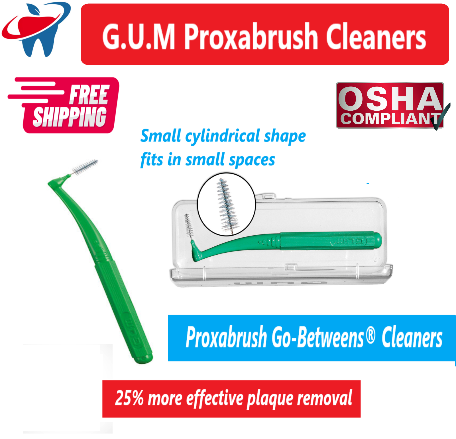 GUM Proxabrush Go-Betweens Cleaner Angled Interdental Brushes Plaque ...