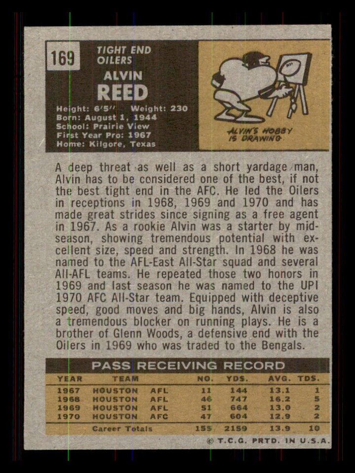 1971 Football Topps Alvin Reed Houston Oilers #169 RC2 | eBay