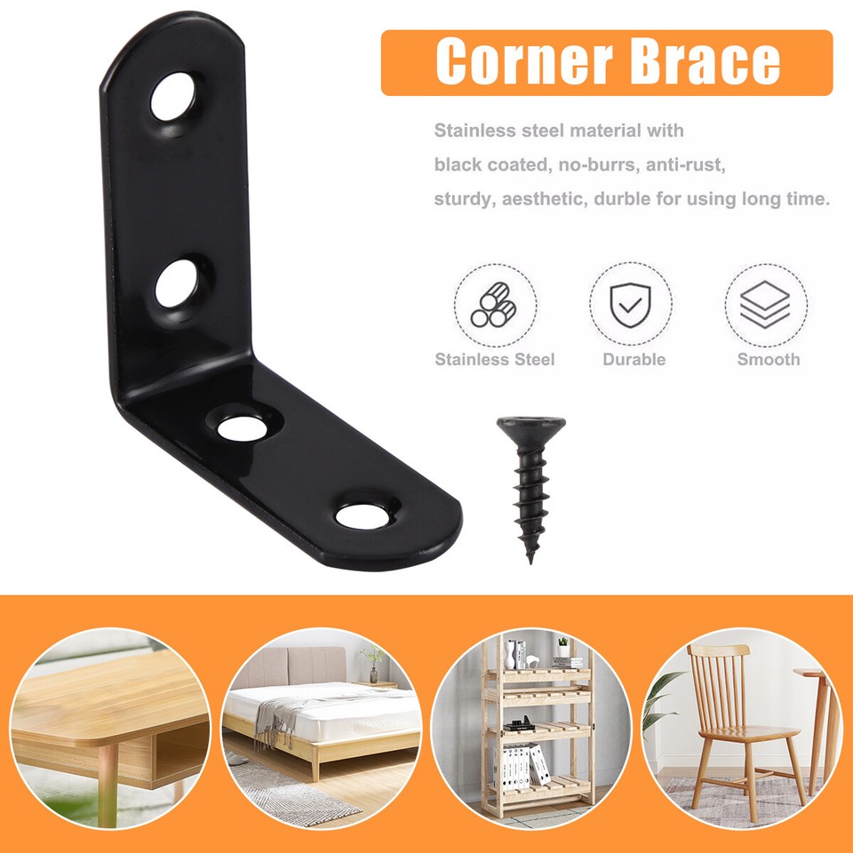 20 PCS L Brackets Corner Braces Sets Black Stainless Steel 90 Degree ...