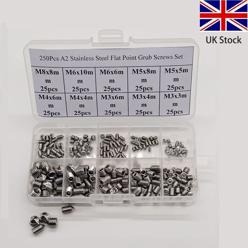 Stainless Steel Cone Point Grub Screws Hex Socket Set Screw Kit 250pc ...
