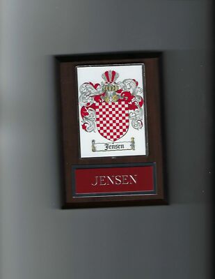 JENSEN PLAQUE FAMILY CREST COAT OF ARMS GENEALOGY ASK FOR YOUR NAME | eBay