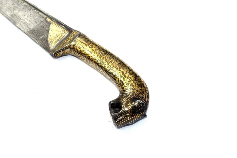 Pesh-Kabz Dagger Knife Damascus Steel Blade Pure Gold Koftgari Inlay ...