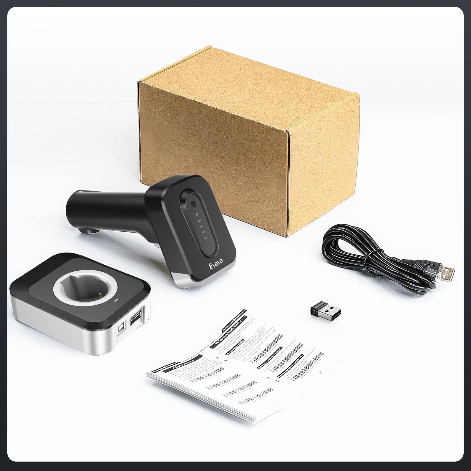 Eyoyo Handheld Bluetooth Scanner 1D/2D Barcode Reader Battery Base ...