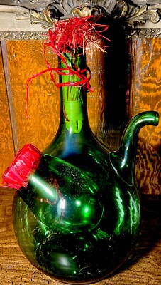 Vintage Italian Green Glass Wine Decanter Hand Blown With Ice Chamber ...