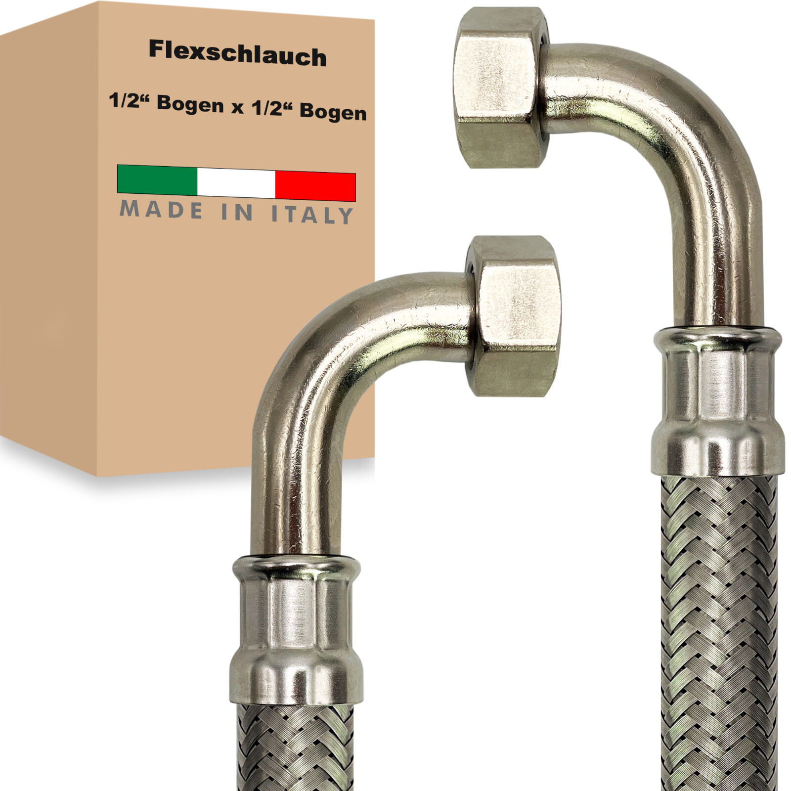 Flexschlauch ÜM-Bogen x ÜM-Bogen Edelstahl Panzerschlauch Sanitär ...