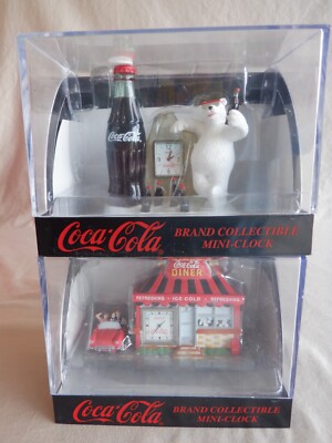 LOT OF 2 1999 Coca-Cola Brand Collectible Mini-Clocks Polar Bear and ...