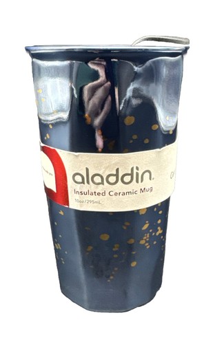 Aladdin BLUE w/ GOLD Speck Insulated Ceramic Travel Coffee Mug w/ Lid ...