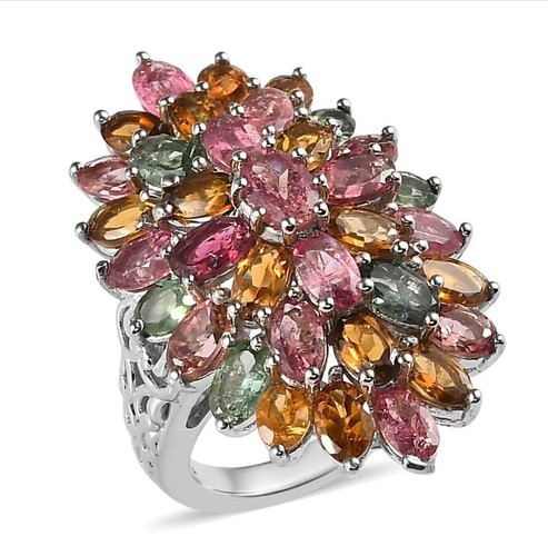 Tourmaline Wedding Ring, Multi Color cluster Gemstone Flower Ring Gift ...